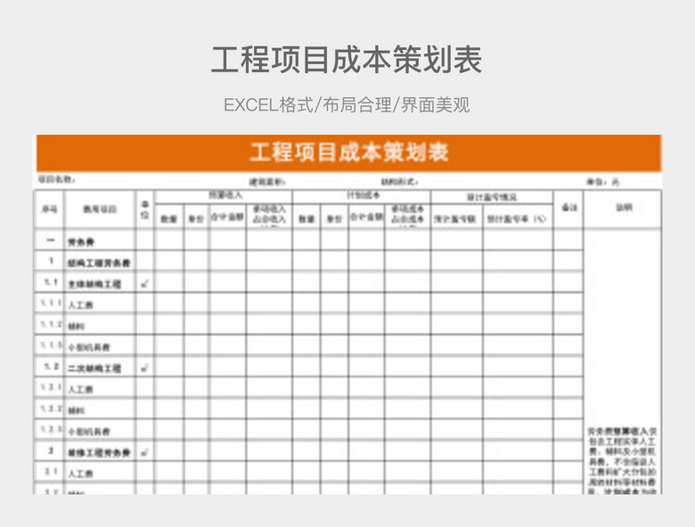 工程项目成本策划表 二哈办公