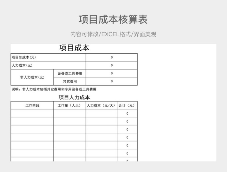 项目成本核算表 二哈办公