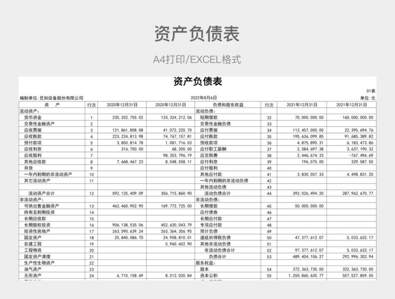 黑白简约资产负债表 二哈办公